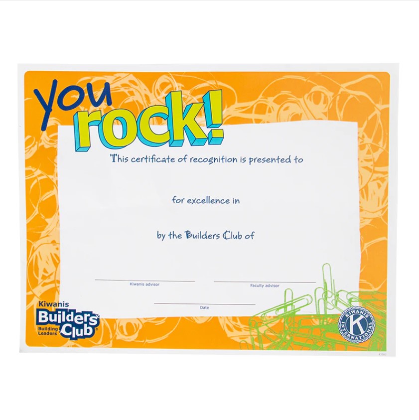 Builders Club Certificate | Kiwanis Family Products